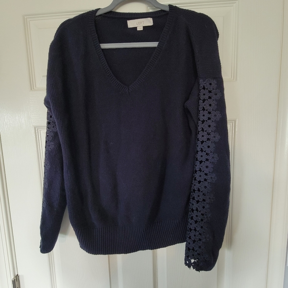 LOFT | Sweaters | Loft Womens Boho Blue Knit Sweater With Eyelet ...